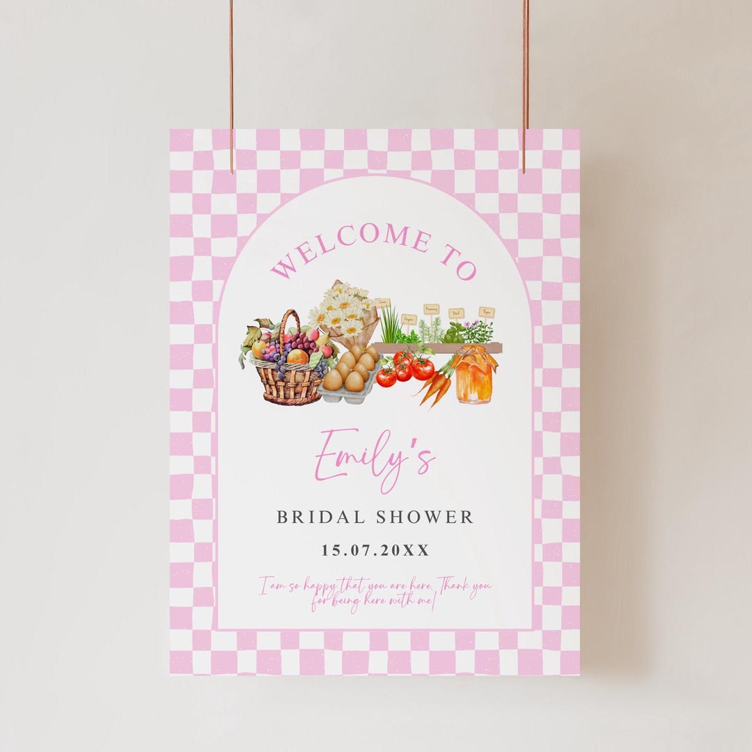 Pink Gingham Welcome Sign Template, Editable Bridal Shower Poster ...
