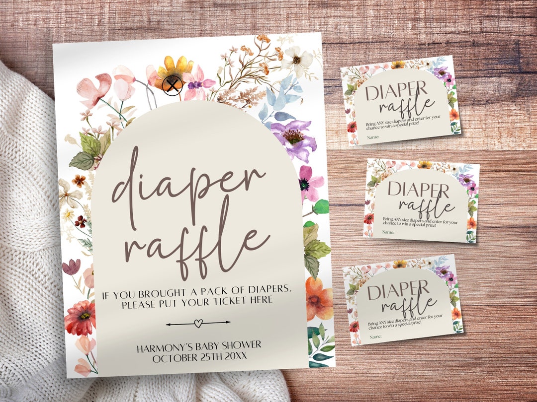Wildflower Diaper Raffle Sign Template, Floral Sign and Tickets for ...