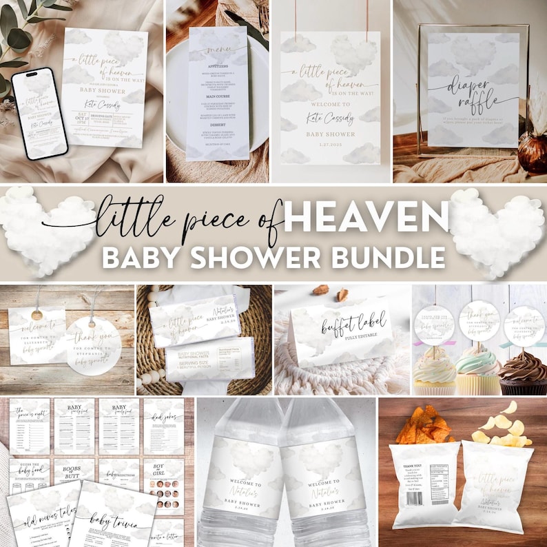 Little Piece of Heaven Baby Shower Bundle, Heavenly Baby Shower Decor ...