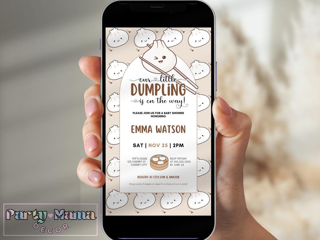 Electronic Dumpling Invitation for Baby Shower, Boho Dumpling Baby ...