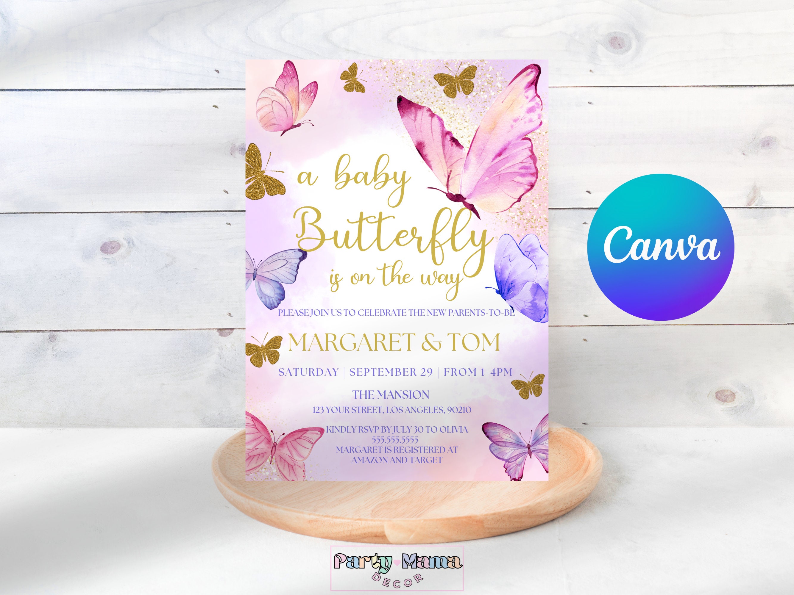 Editable Butterfly Baby Shower Invitation Bundle (canva Template) - Etsy