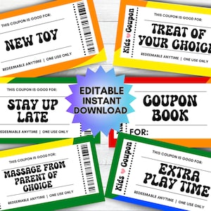 Editable Kids Reward Coupons, Fully Customizable Kid Coupon Book ...
