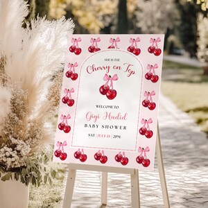 Editable Cherry on Top Welcome Poster for Baby Shower | Cherries Baby ...
