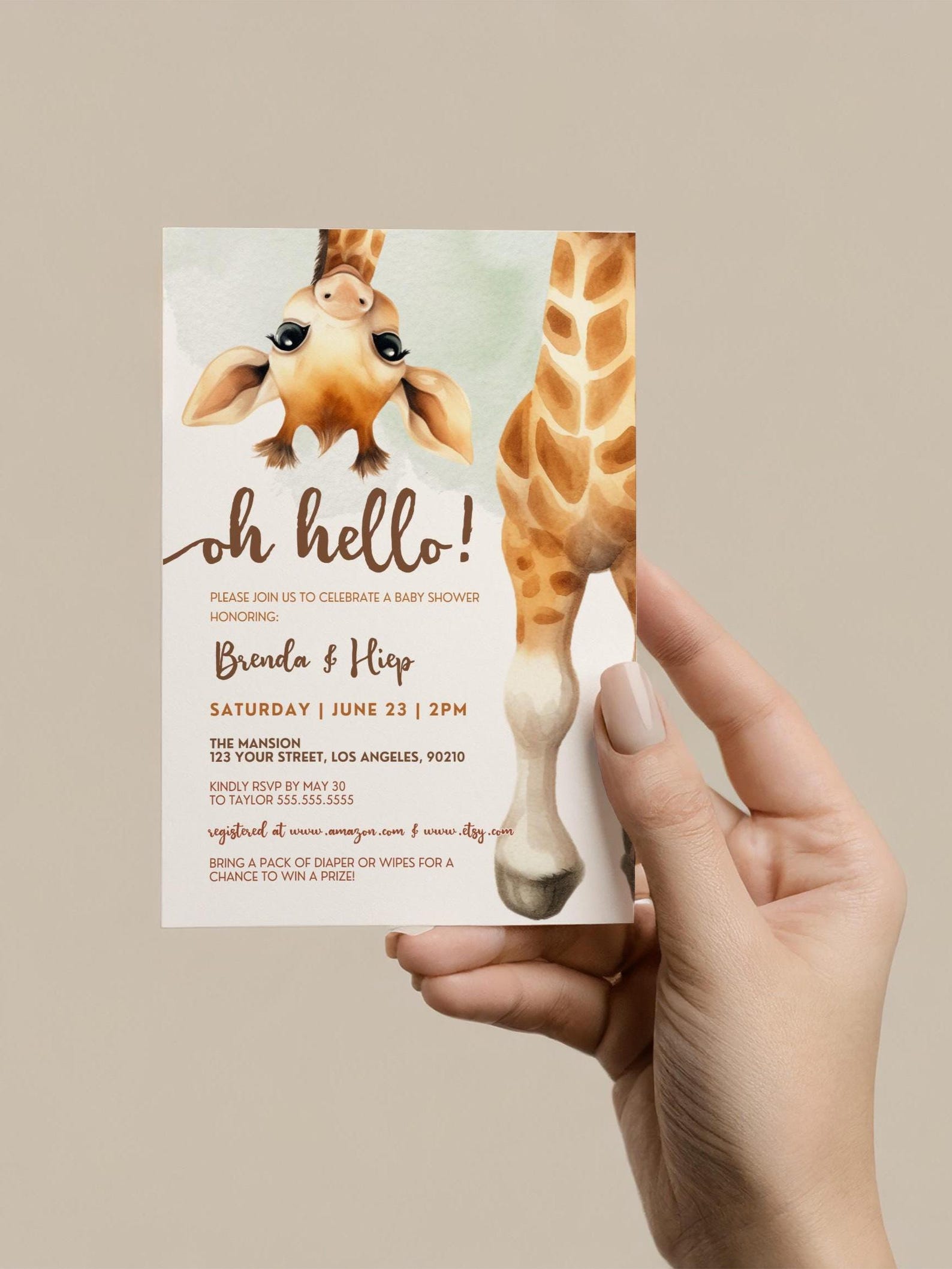 Giraffe Baby Shower Invitation, Editable Oh Hello Baby Shower ...