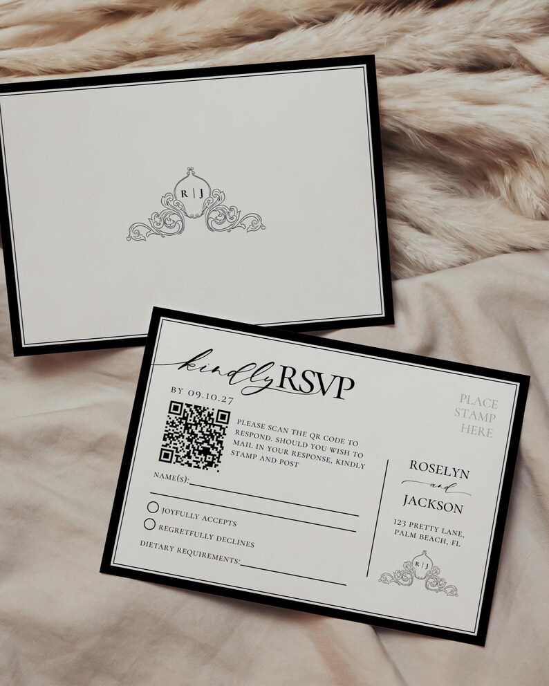 Editable Classic Old Money Wedding Invite Template Set, Qr Code, Canva ...