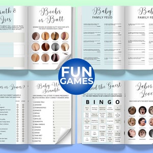 Blue Games Booklet Template for Baby Shower, Baby Shower Games Booklet ...