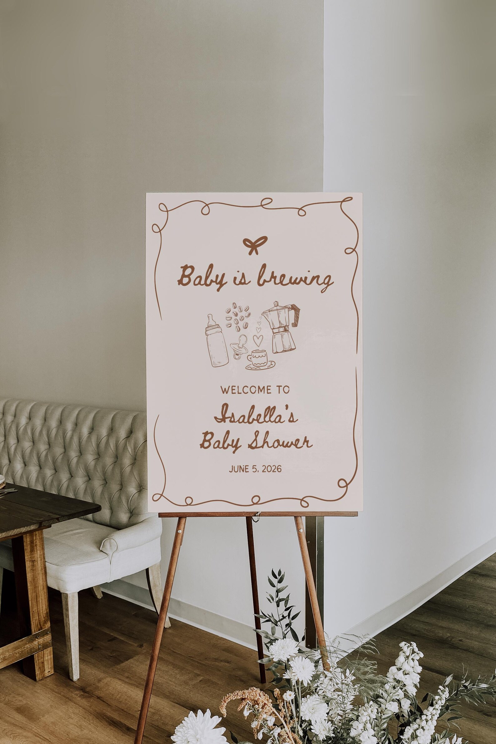 Baby is Brewing Welcome Sign, Coffee Baby Shower Welcome Poster, Coffee ...