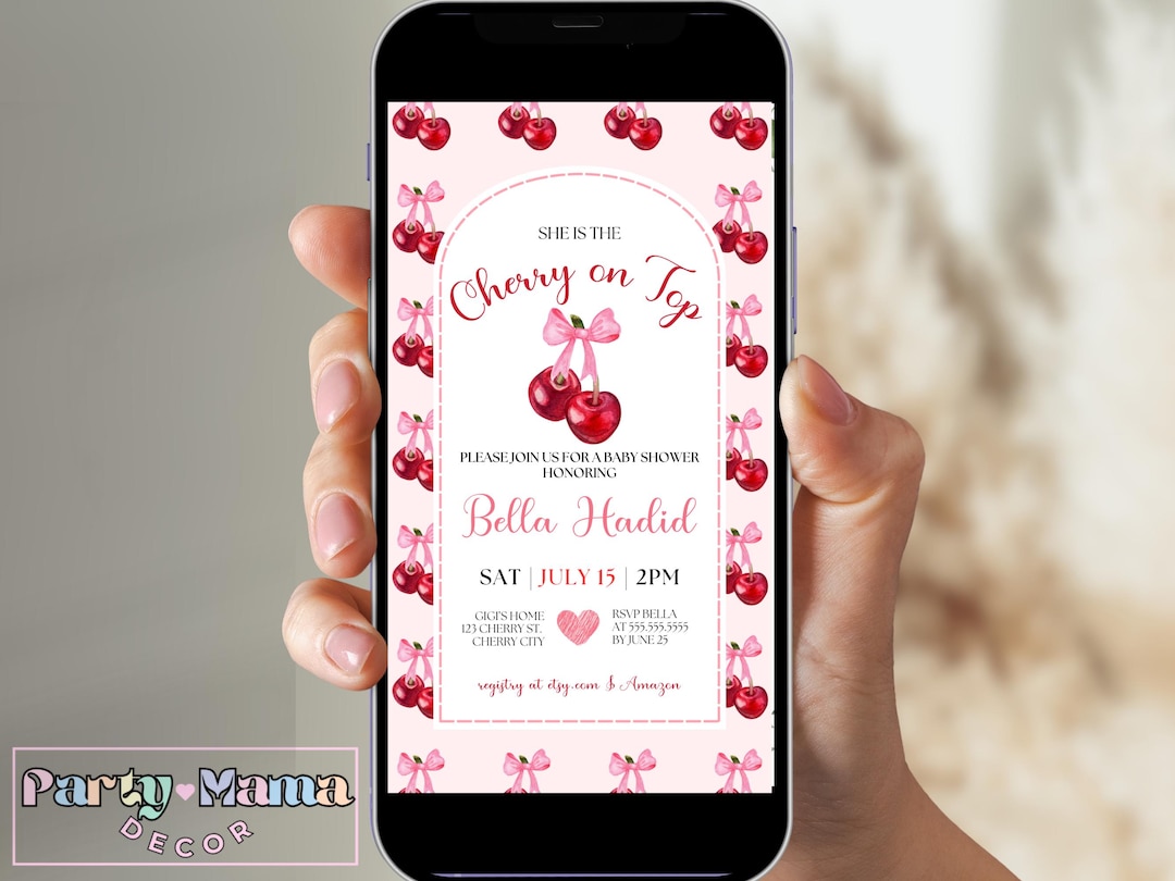 Invitación electrónica para baby shower con cerezas en la parte ...