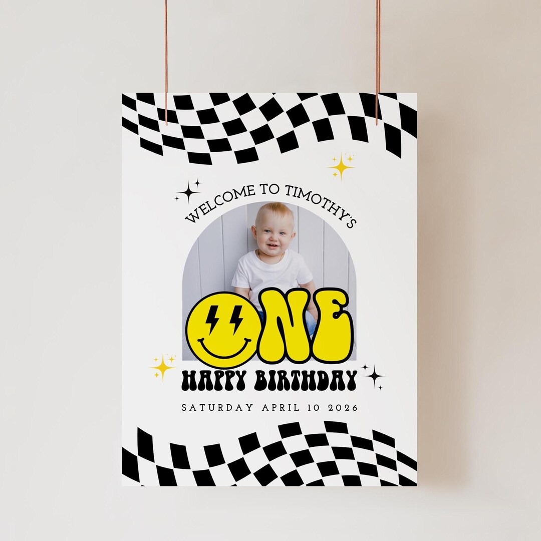 One Happy Dude Birthday Welcome Sign Template, Editable Smiley Face 1st ...