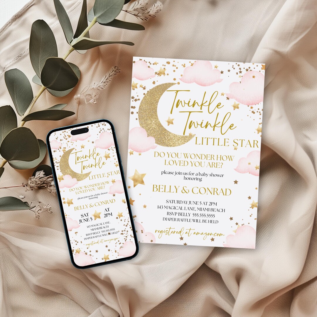 Editable Pink Little Star Invitation Template for Coed Baby Shower ...