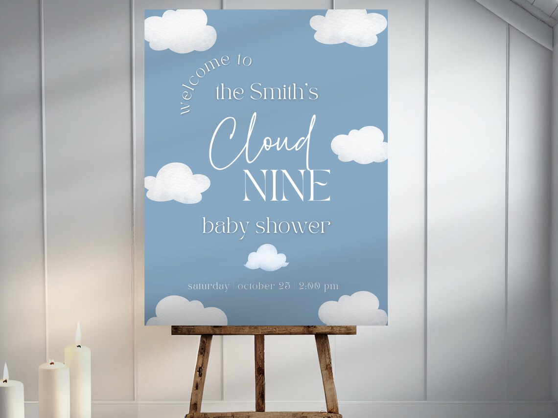 Cloud Nine Baby Shower Welcome Sign, Editable Template (digital ...
