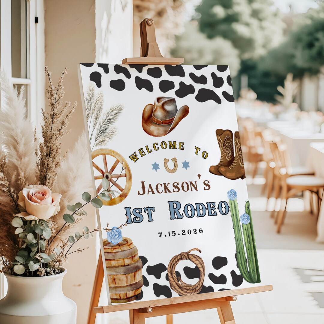 Editable First Rodeo Welcome Sign for 1st Birthday, Country Boy Poster ...