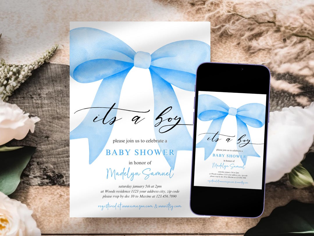 Editable Blue Ribbon Invitation Template, Blue Ribbon Baby Shower ...