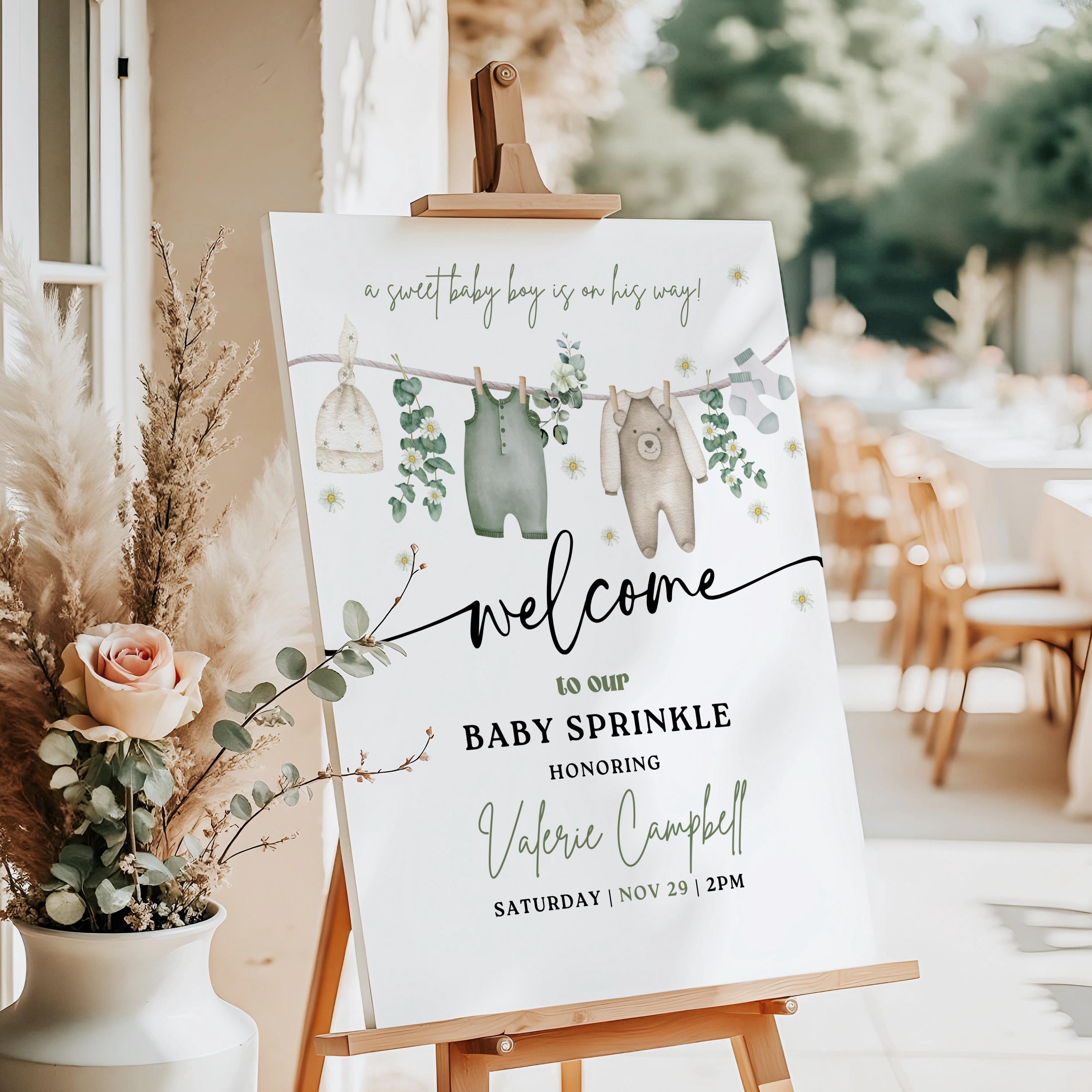 Sweet Baby Boy Sprinkle Welcome Sign, Eucalyptus Boy Clothes Line ...