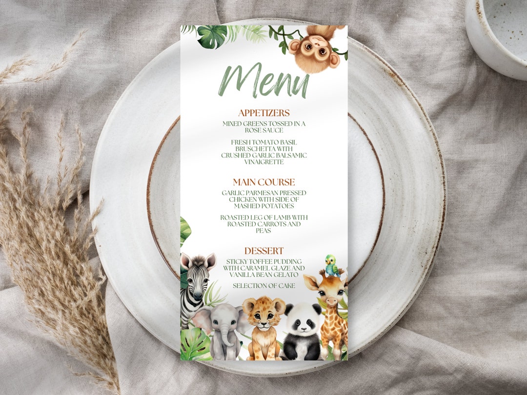 Editable Safari Menu for Baby Shower, Safari Baby Shower Menu Template ...