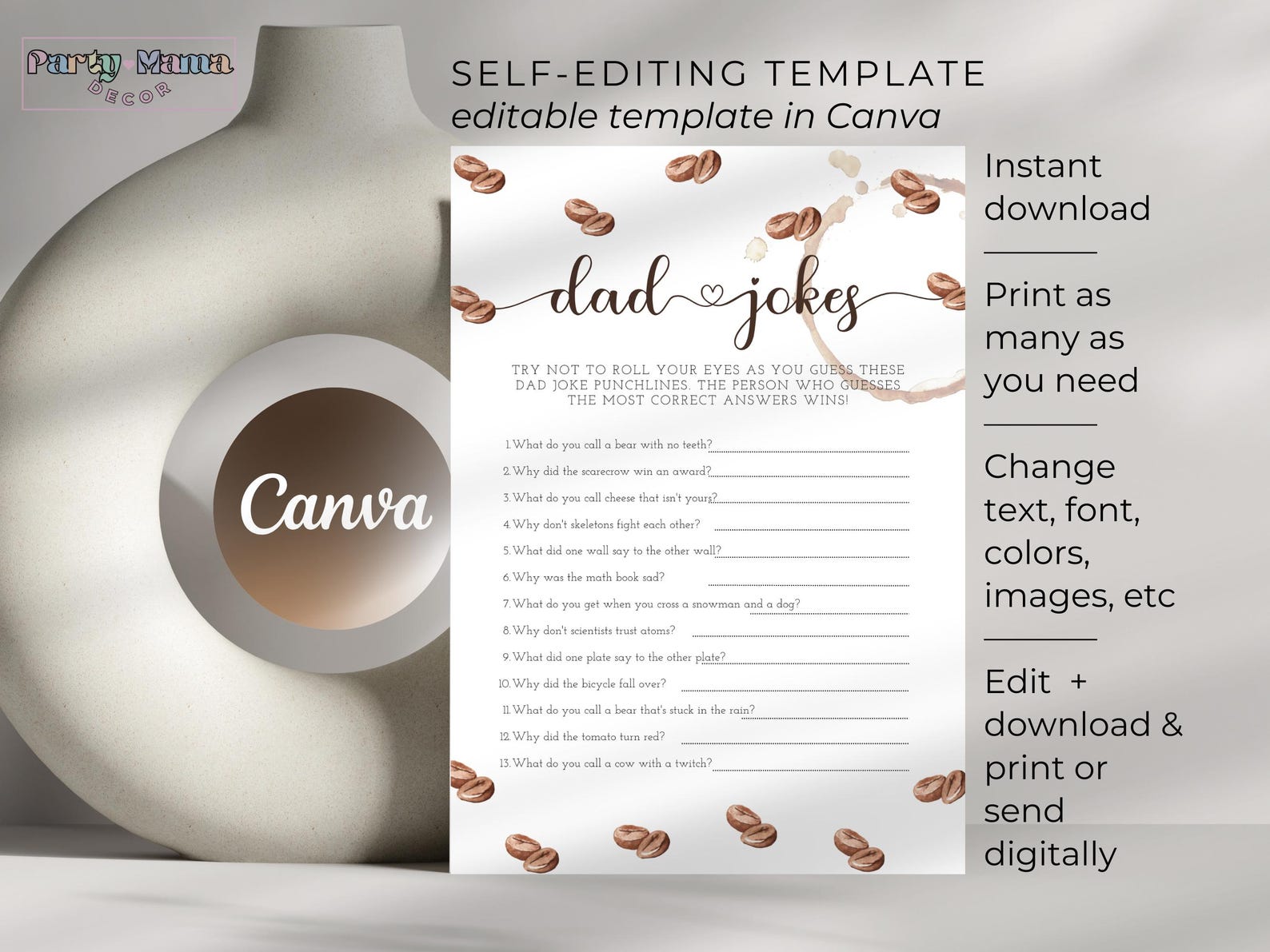 Coffee Dad Jokes Baby Shower Game (editable, Printable) - Etsy
