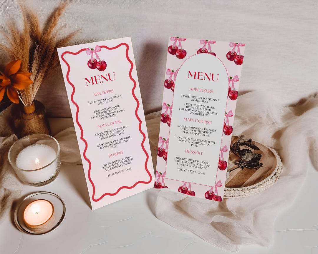 Editable Cherry Menu for Baby Shower Template, Cherries Theme Dinner ...