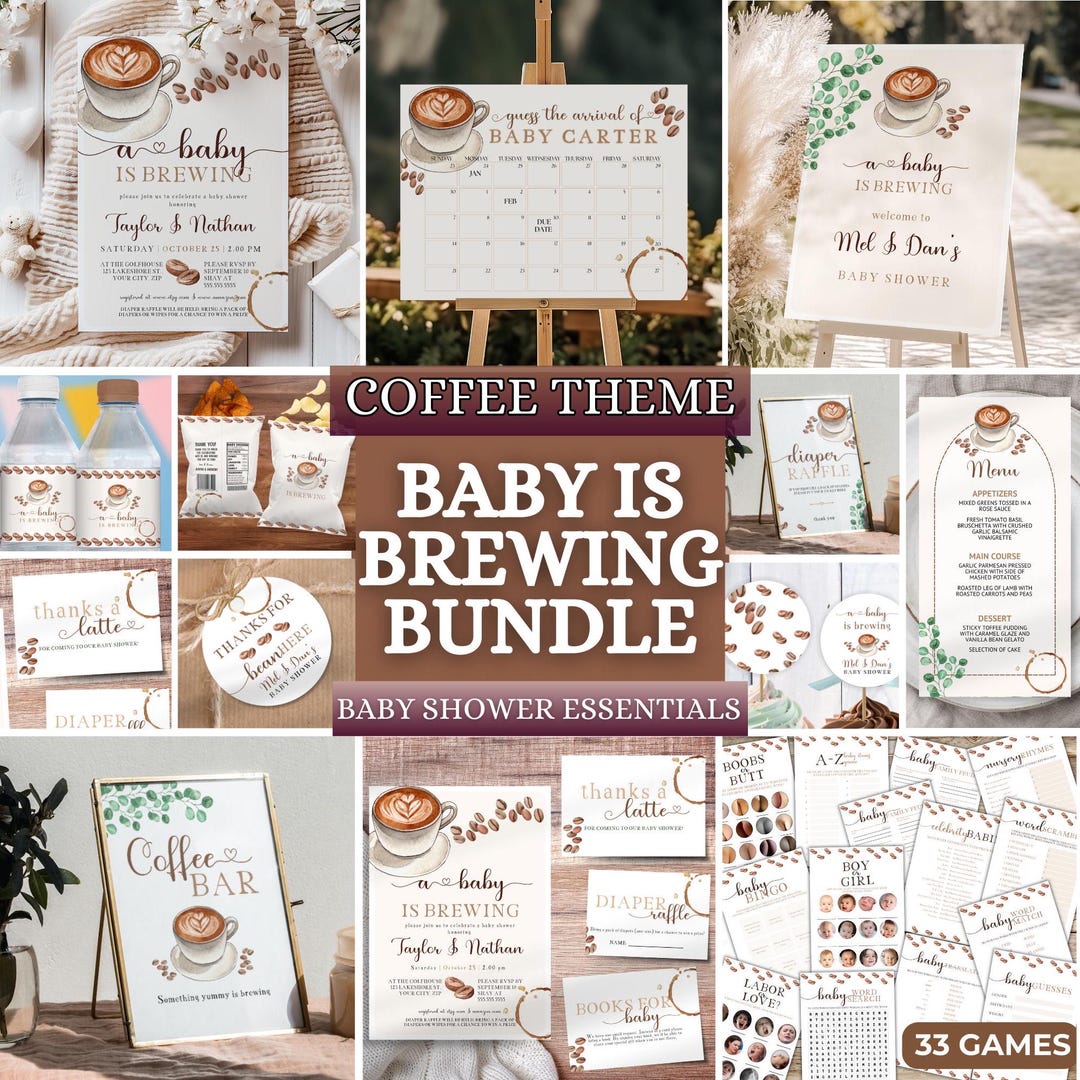 Coffee Baby Shower Bundle, Baby is Brewing Template, Coffee Theme Games ...