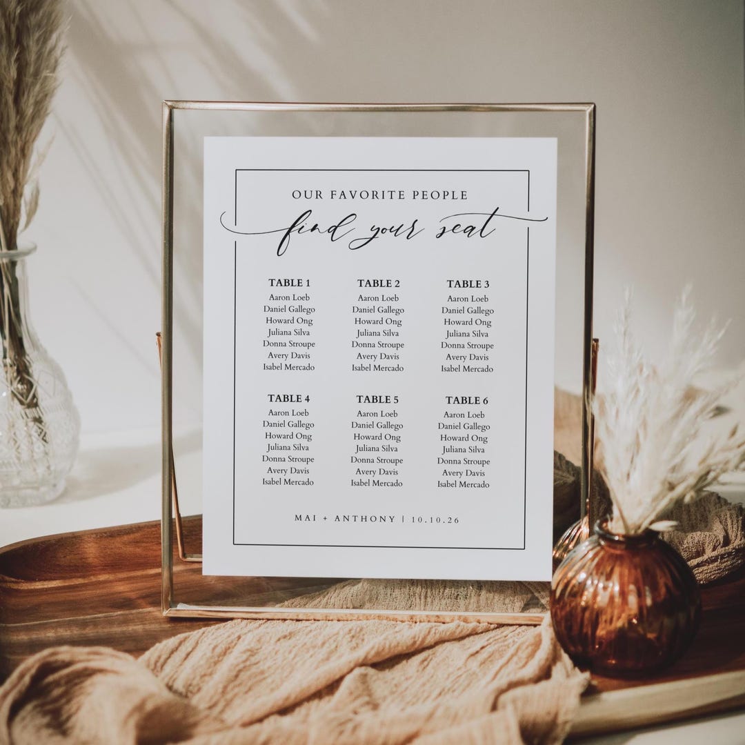 Editable Small Wedding Seating Chart Sign, Minimalist Please Find Your ...