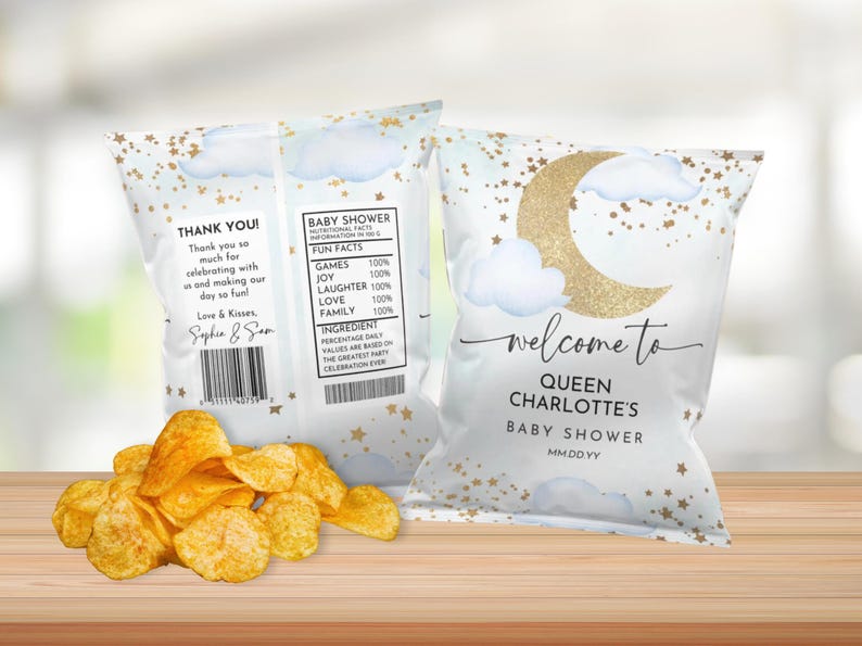 Editable Over the Moon Chip Bag Template, Baby Shower Favor (digital ...