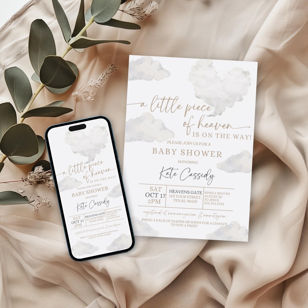 Heaven Sent Baby Shower Invitation, Clouds E-invite Template (digital ...