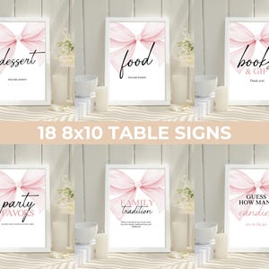 Pink Ribbon Baby Shower Template Bundle, Editable Cute Bow Invitation ...