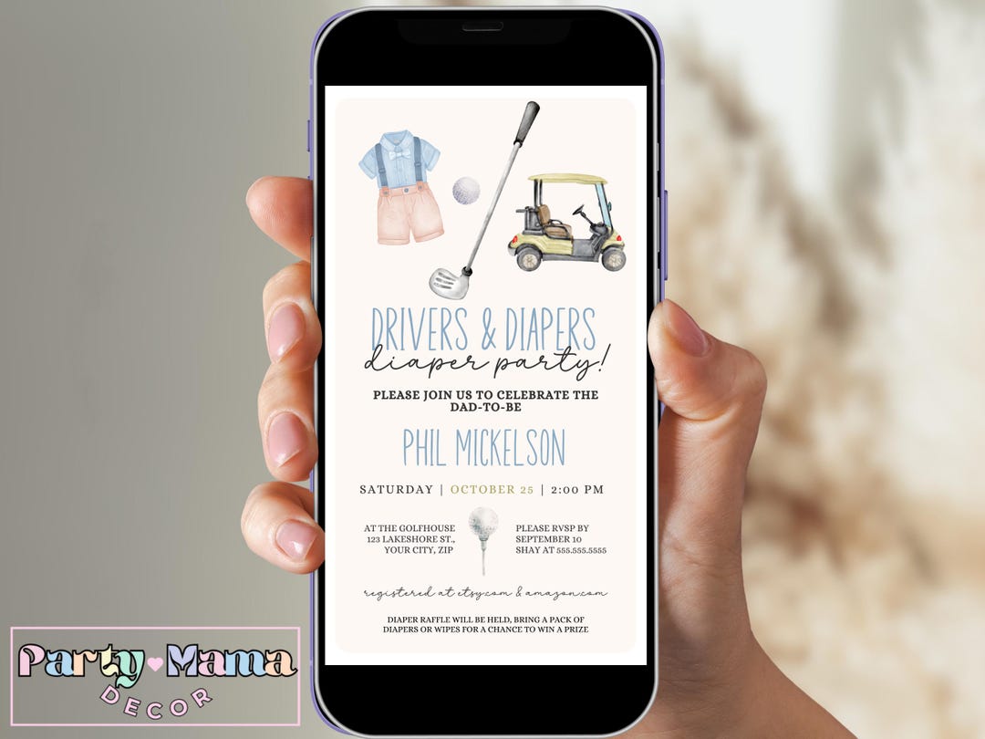 Editable Golf Baby Shower Evite, Golf Diaper Party Evite Template ...
