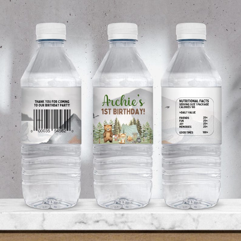 1st Camp Water Bottle Label Template, Camper Kid Theme, Editable in ...
