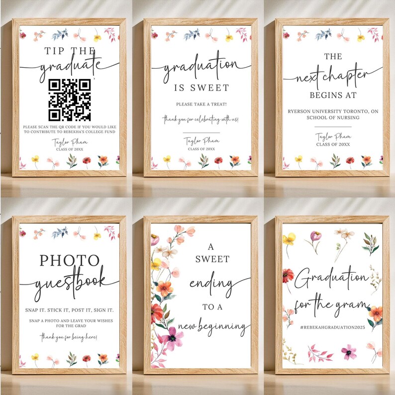 Wildflower Graduation Sign Template, Editable Floral Party Decor ...