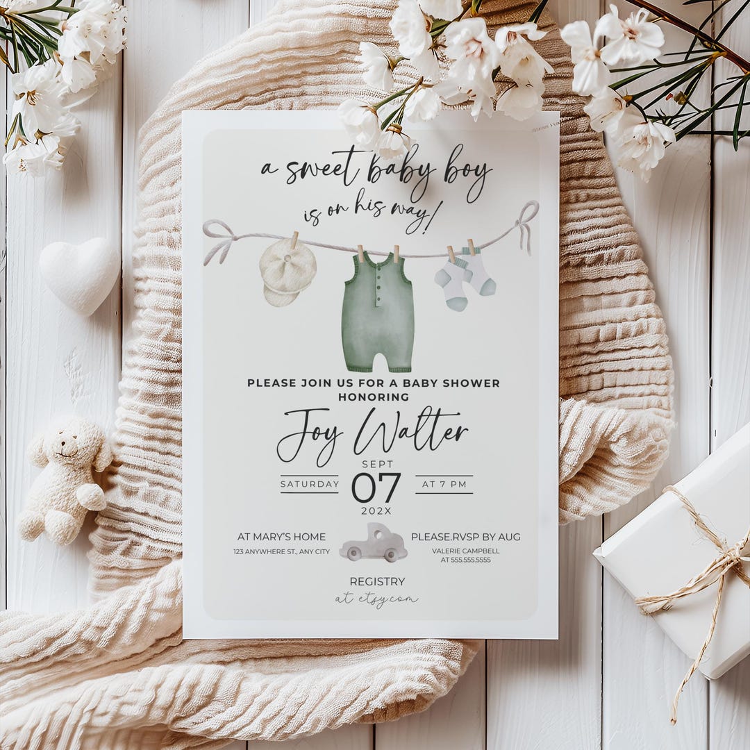 It's a Boy Baby Shower Invitation Template, Editable Nursery Baby ...