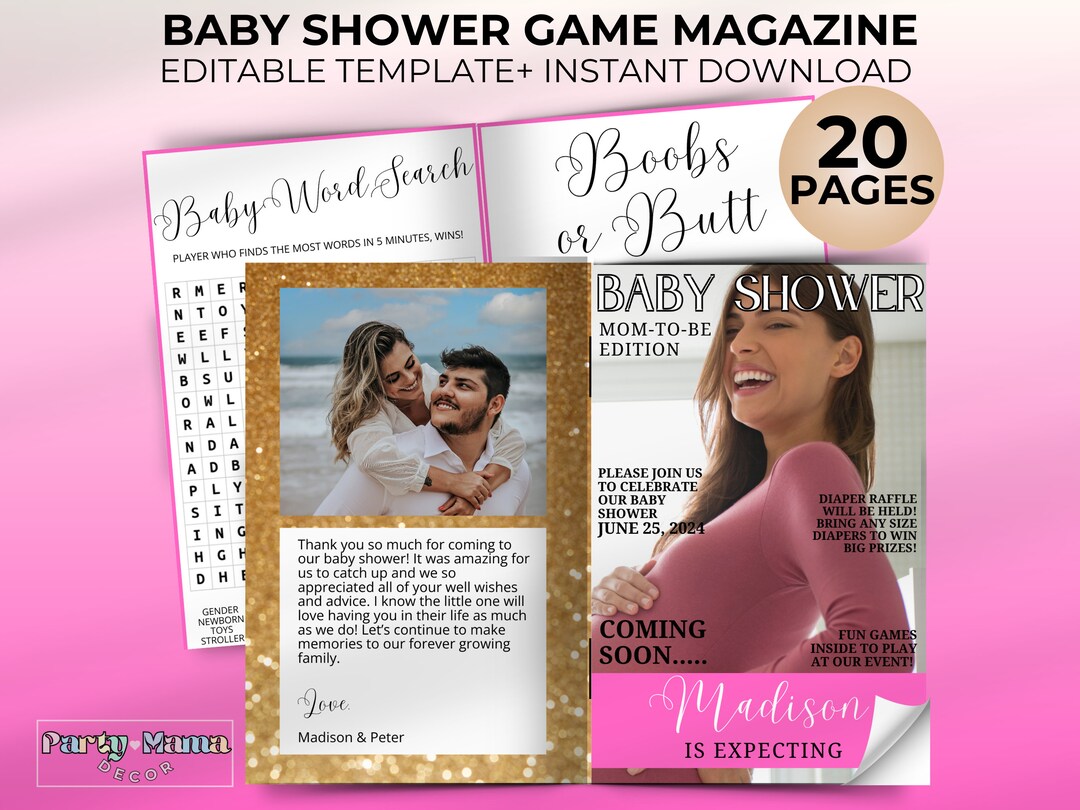 Girl Baby Shower Game Booklet Template, Editable Modern Baby Shower ...