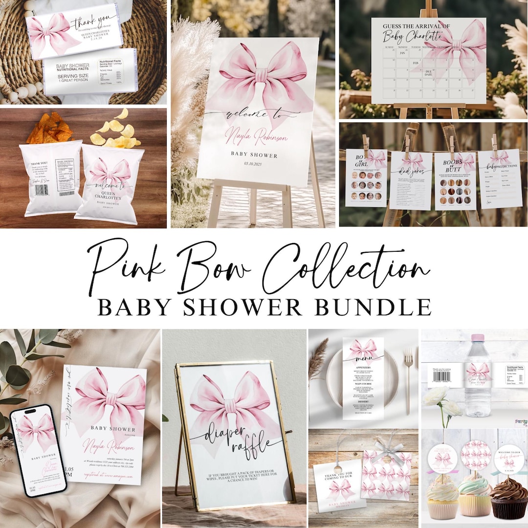 Love Shack Fancy Bow Baby Shower Template Bundle, Coquette Watercolor ...