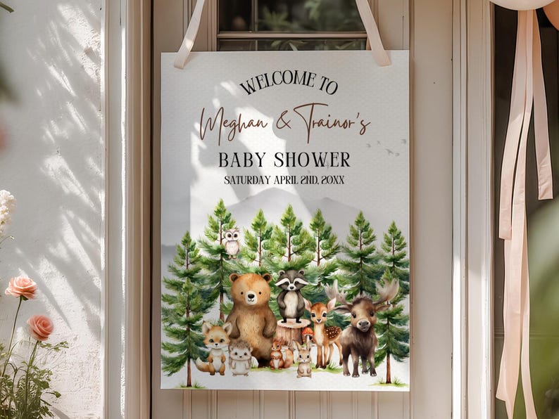 Woodland Baby Shower Welcome Sign, Forest Animals (editable Template ...
