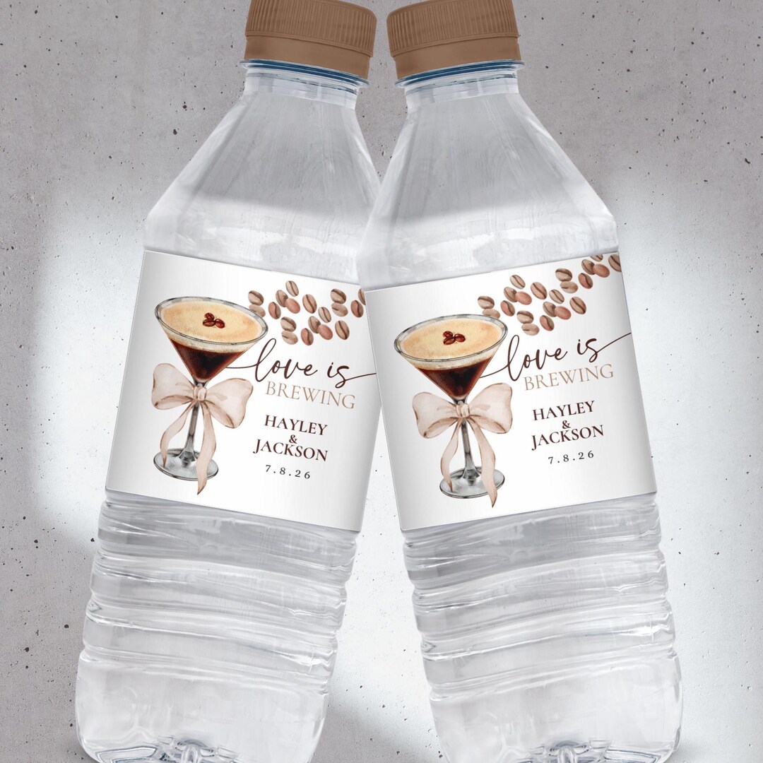 Espresso Martini Water Bottle Label Template, Editable Boho Bow Martini ...