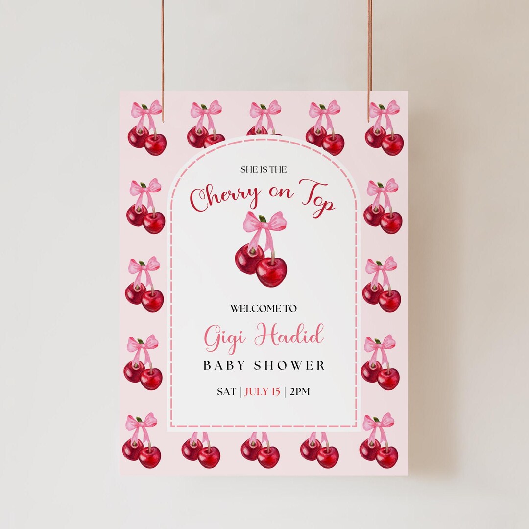 Editable Cherry on Top Welcome Poster for Baby Shower | Cherries Baby ...