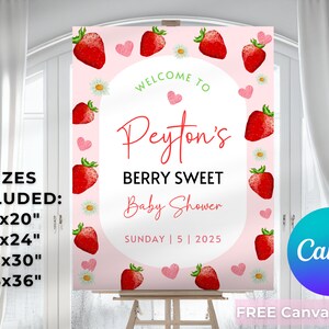 Editable Strawberry Welcome Sign Template | Berry Sweet Poster | Canva ...