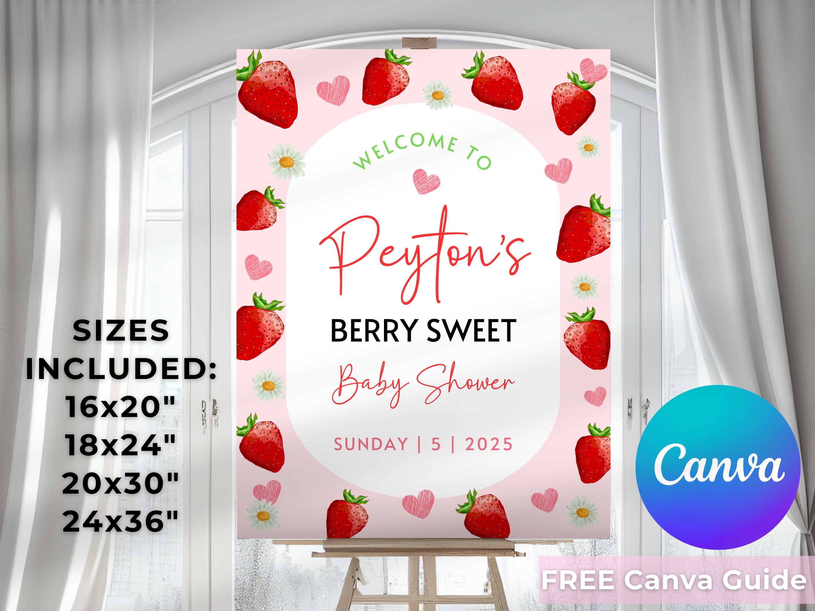 Editable Strawberry Welcome Sign Template | Berry Sweet Poster | Canva ...