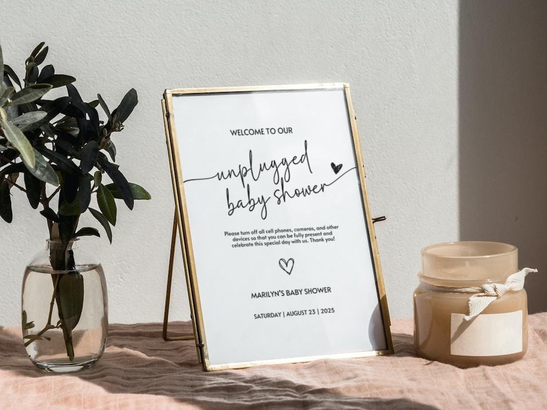 Editable Unplugged Baby Shower Table Sign, Modern Unplugged Baby Shower ...