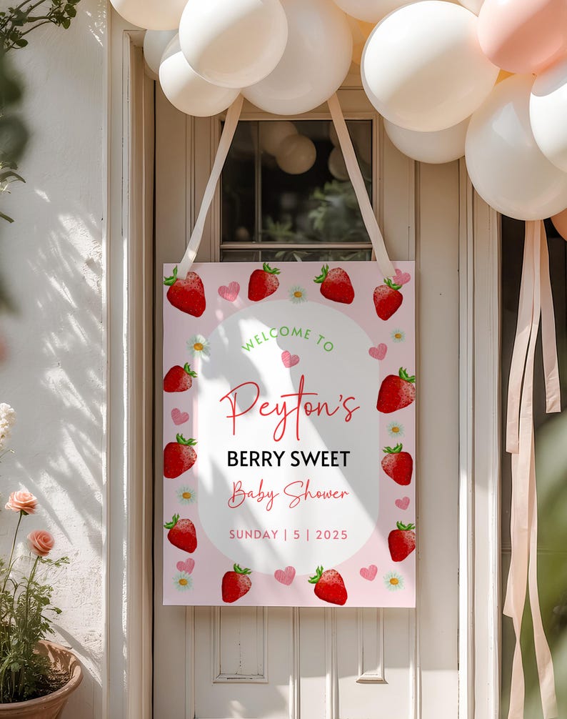 Editable Strawberry Welcome Sign Template | Berry Sweet Poster | Canva ...