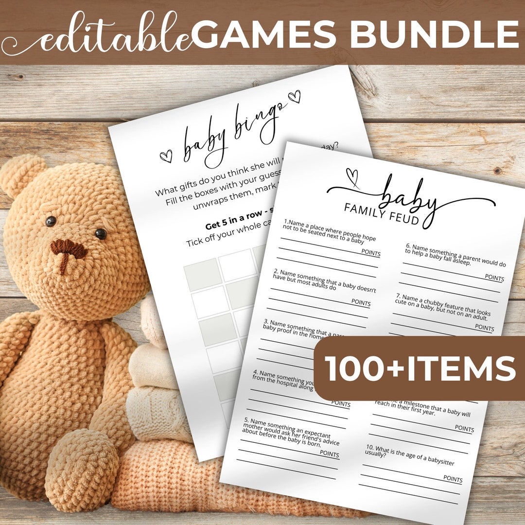 Baby Shower Games Bundle, Baby Shower Bingo, Minimalist Games Bundle ...