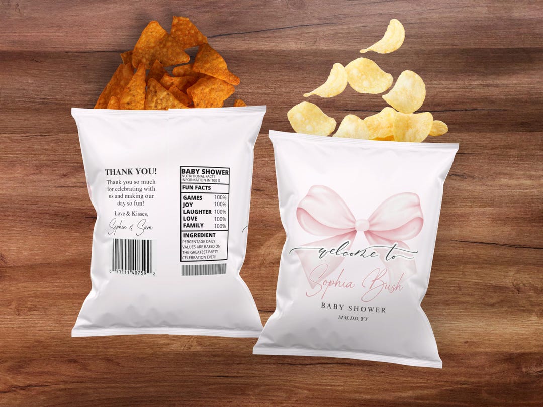 Pink Bow Chip Bag Template, Editable DIY Chip Wrapper Printable, Pink ...