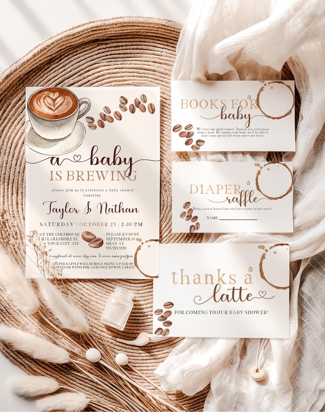 EDITABLE Coffee Bean Invitation Bundle, A Baby is Brewing Baby Shower ...