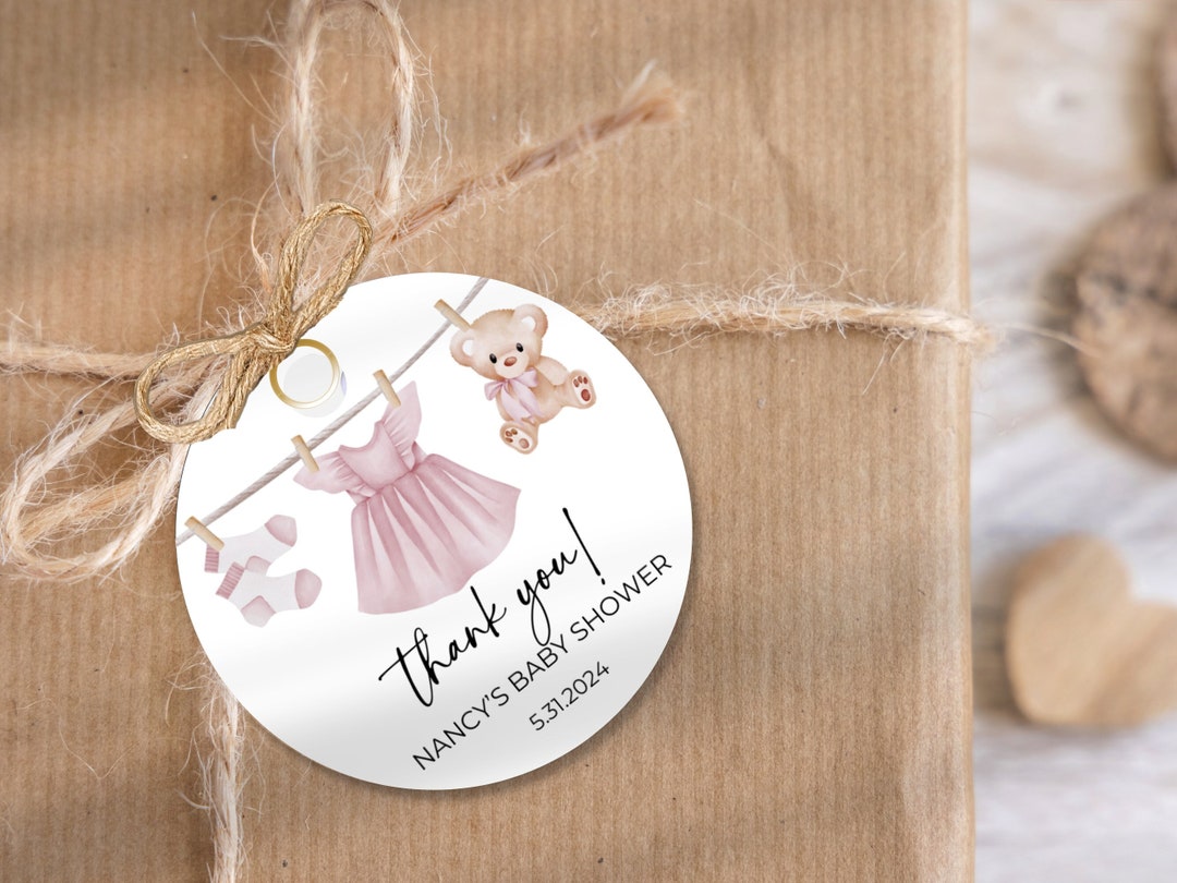 Round Favor Tag Template, Editable Boho Girl Baby Shower Thank You Tag ...