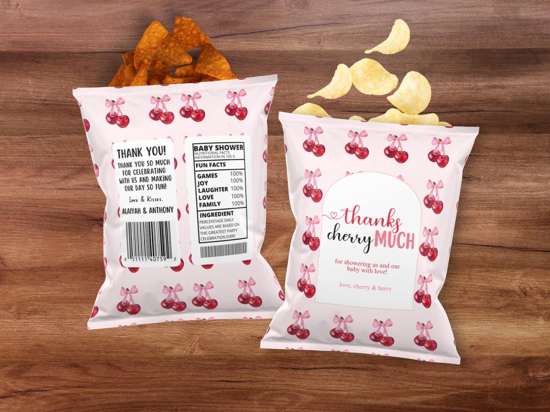 Cherry on Top Chip Bag Template, Editable Cherries Baby Chip Wrapper ...