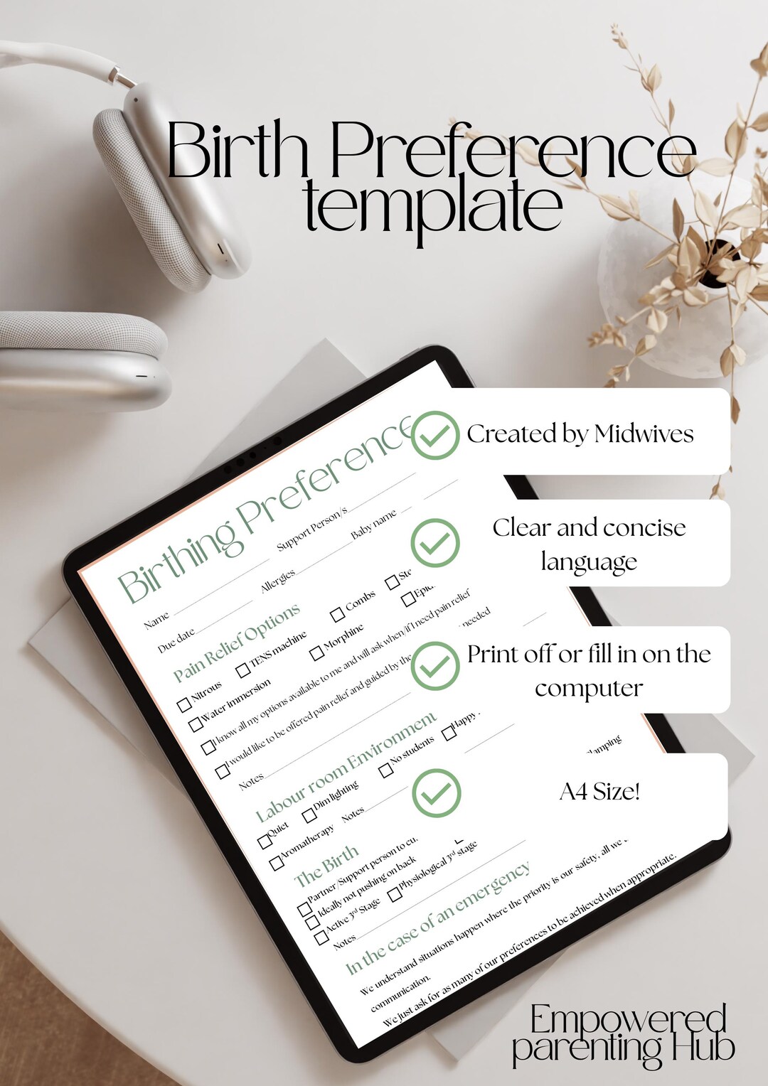 Birthing Preference Template - Etsy