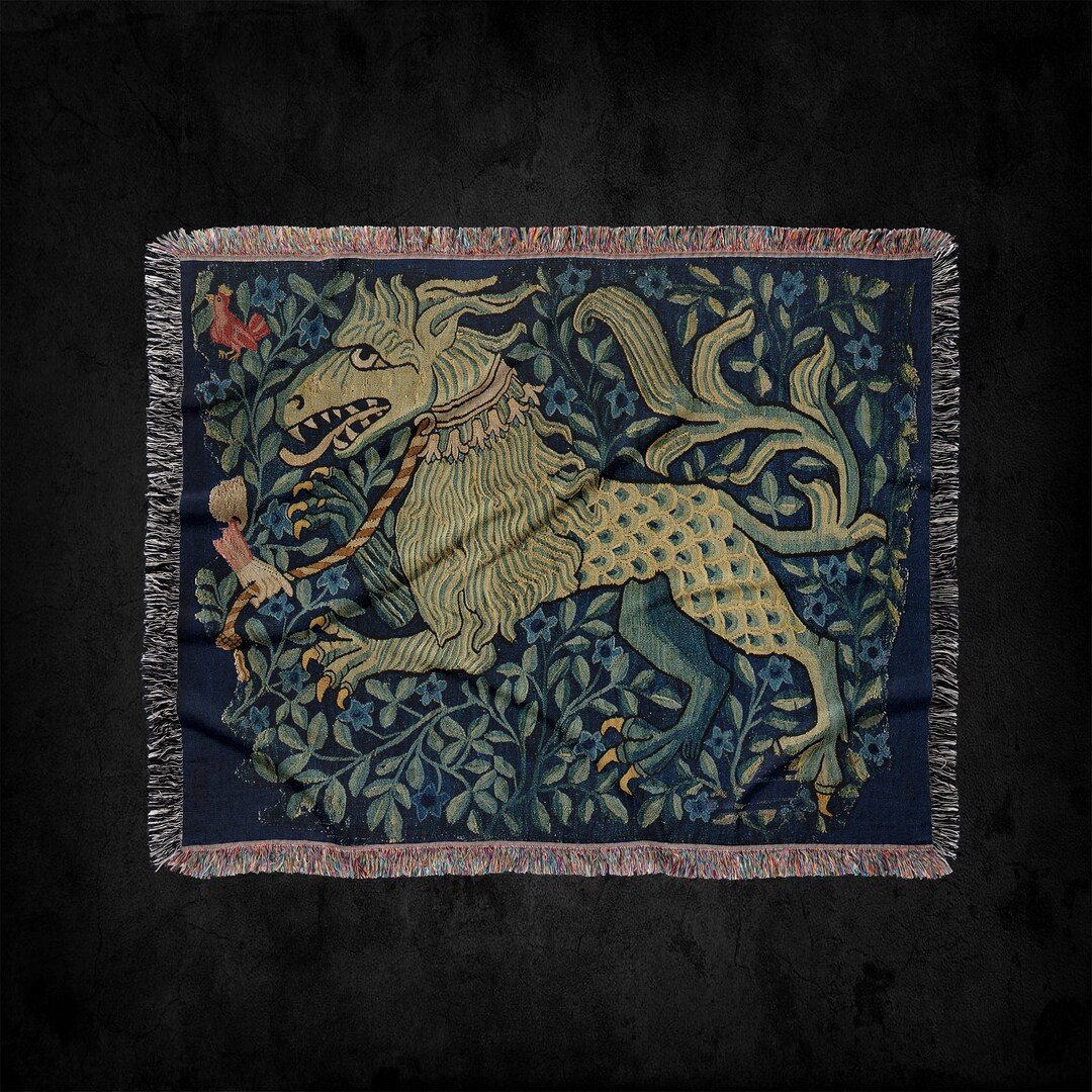 Medieval Fantastical Beast Woven Throw Blanket: Cotton Medieval Fantasy ...