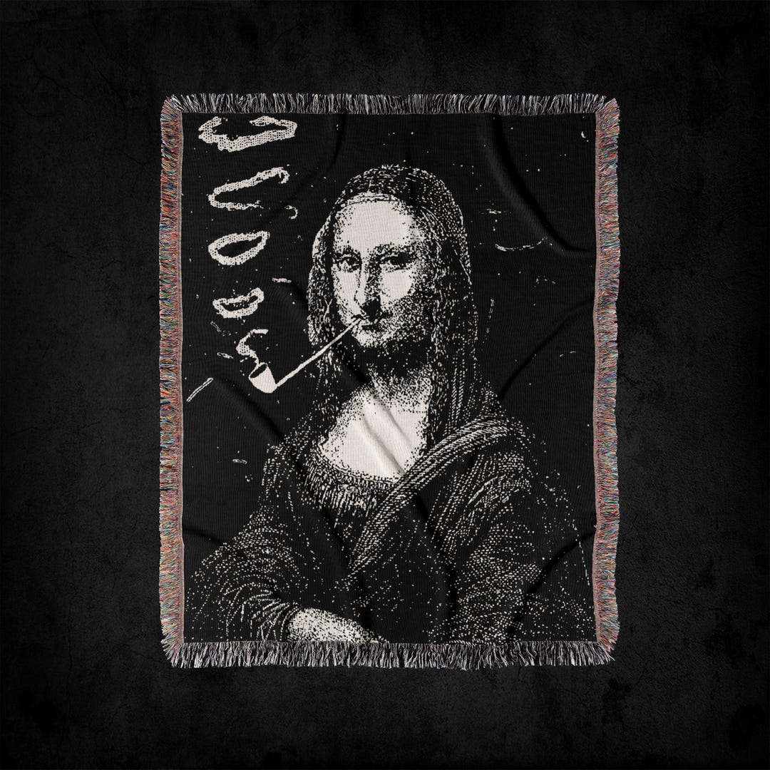 Mona Lisa Smoking A Pipe Woven Throw Blanket: Satirical Avant Garde ...