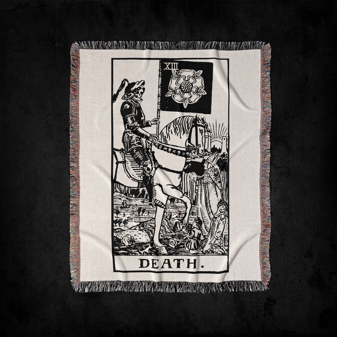 Death XIII Rider-waite Tarot Deck on White Woven Throw Blanket: Gothic ...