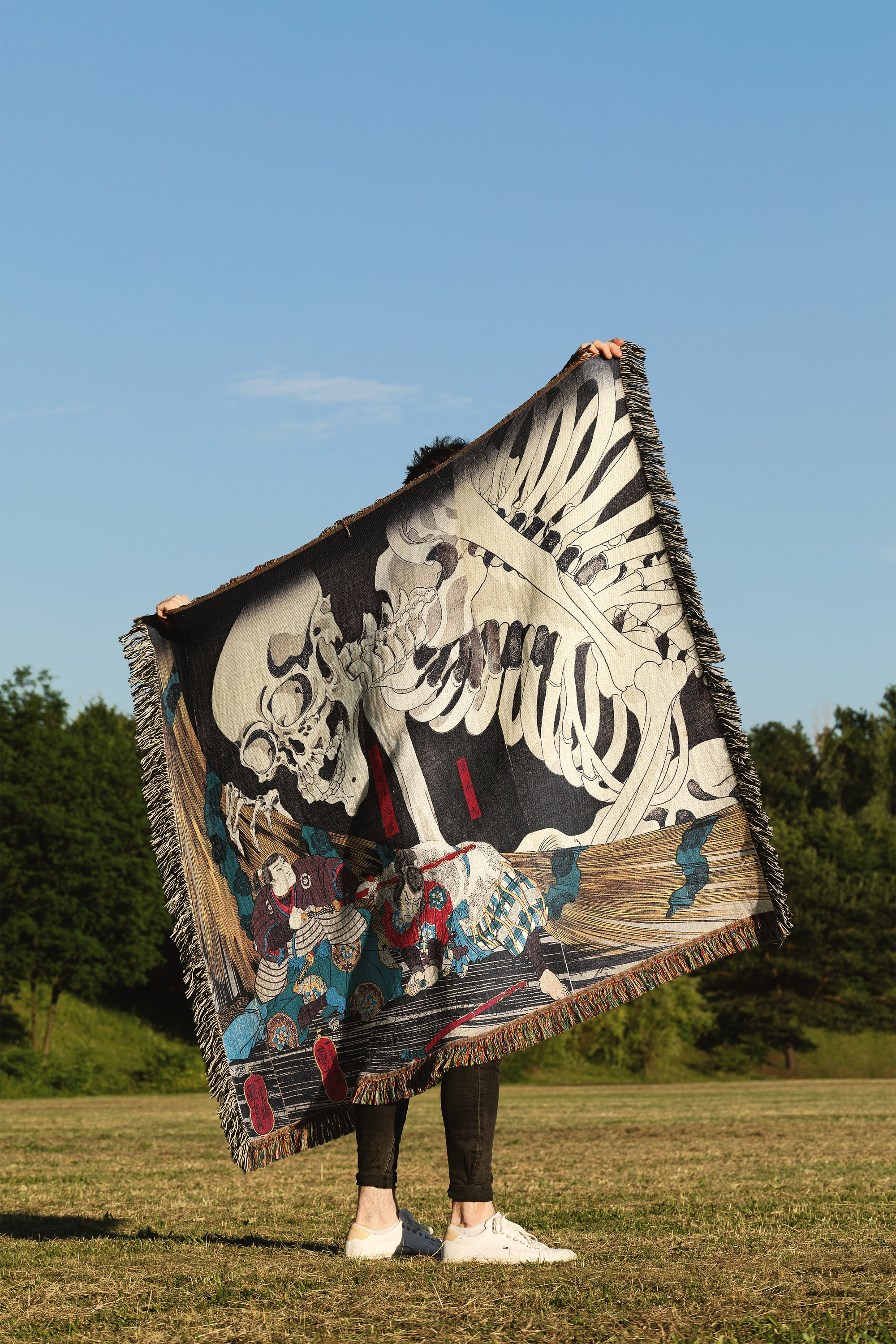 Kuniyoshi the Witch and the Skeleton Specter Woven Throw Blanket ...