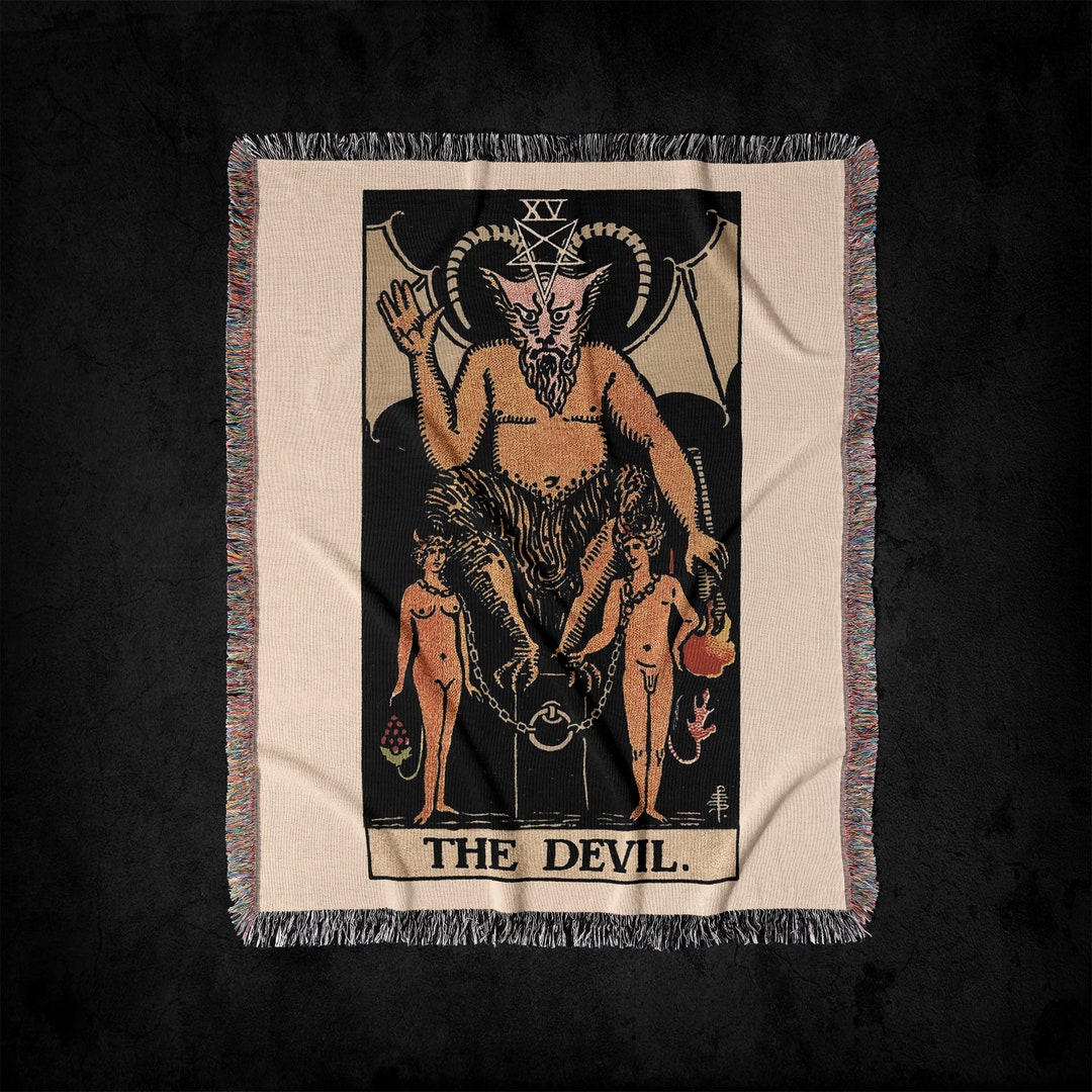 The Devil XV Rider-waite Tarot Deck Woven Throw Blanket: Gothic Satan ...